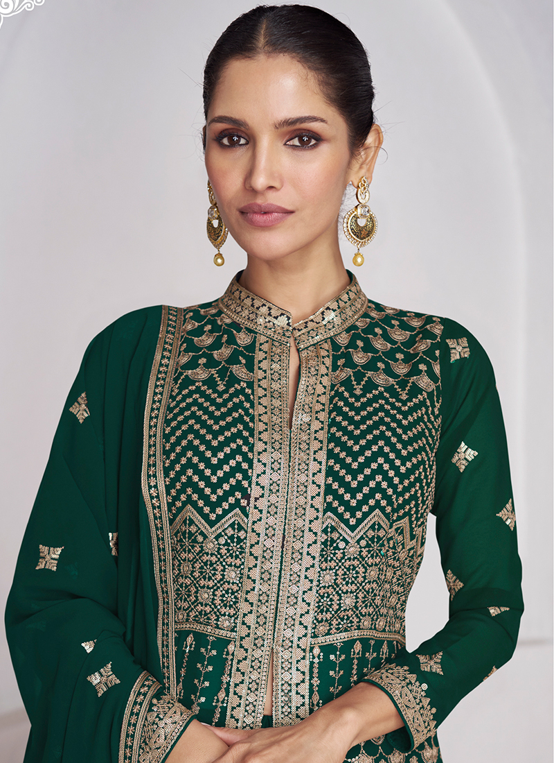 Buy Real Georgette Green Wedding Wear Embrodery Work Readymade Anarkali Suit Online From ...